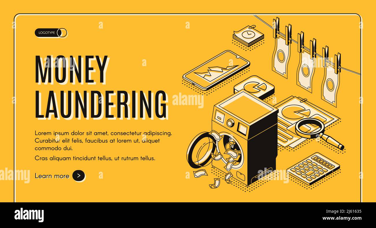 Money laundering web banner, landing page. Criminal cash cleaning in ...