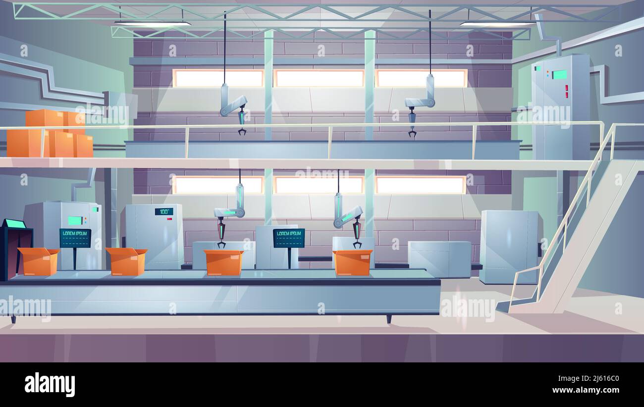 Delivery company or postal service automated packaging line, factory ...