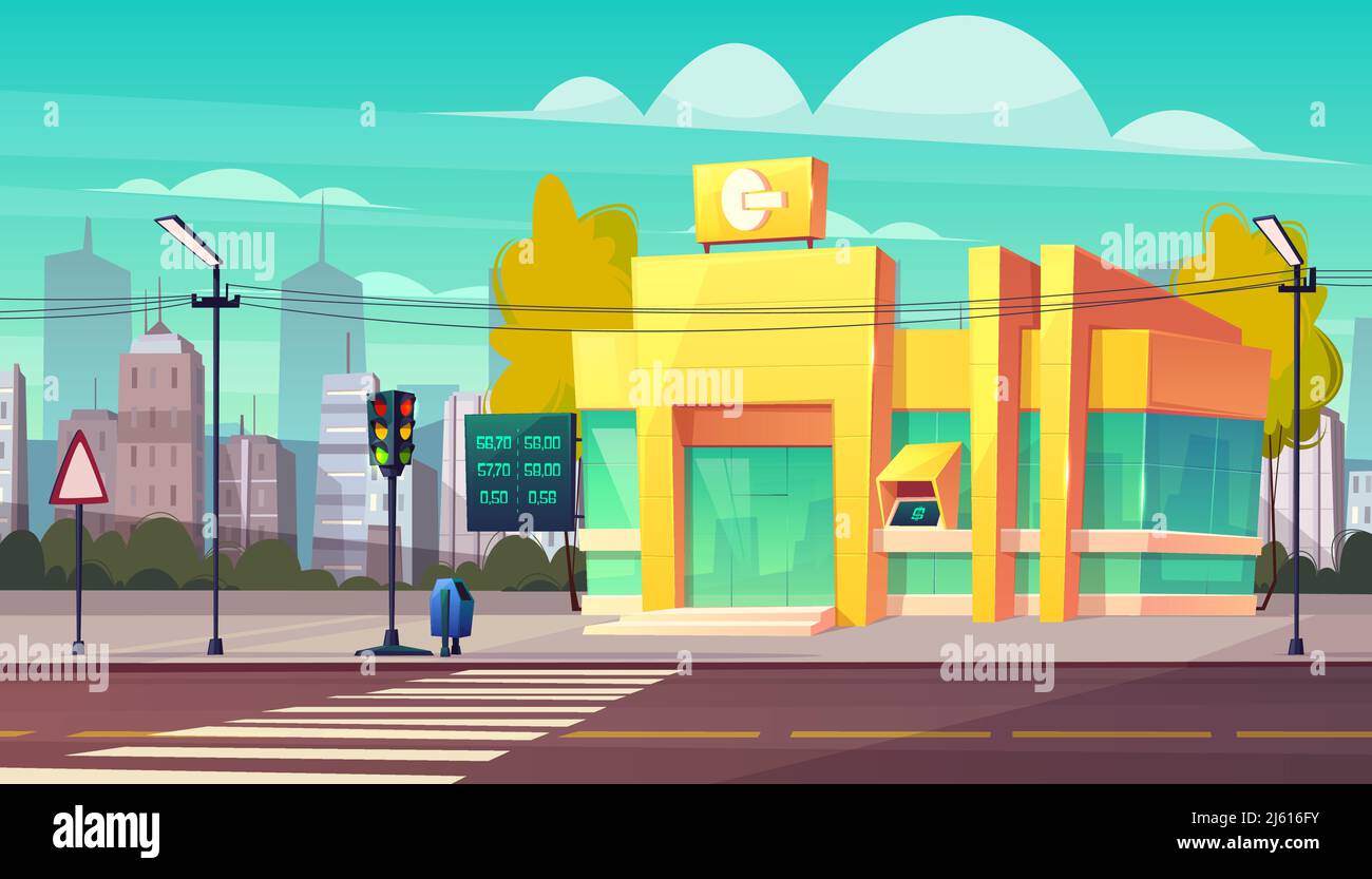 Modern bank branch with currency exchange rates digital indicator and ...