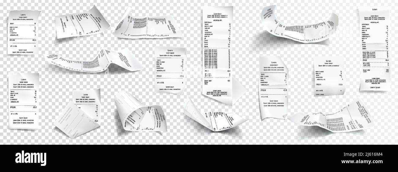 Vector realistic receipt collection, white paper with payment isolated ...