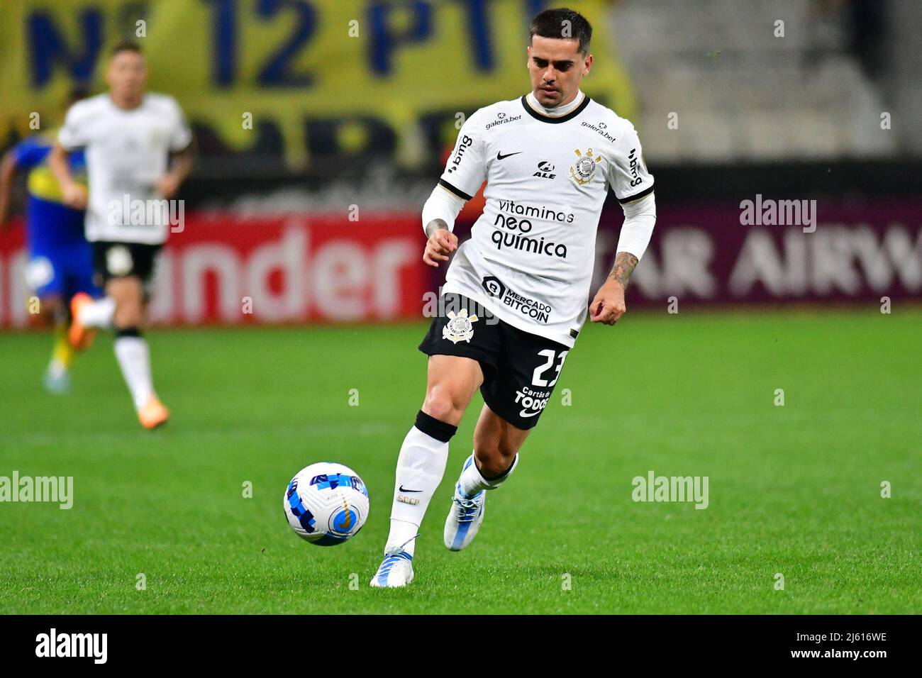 SÃO PAULO, BRASIL - APRIL 26: Fagner of S.C. Corinthians drives the ...