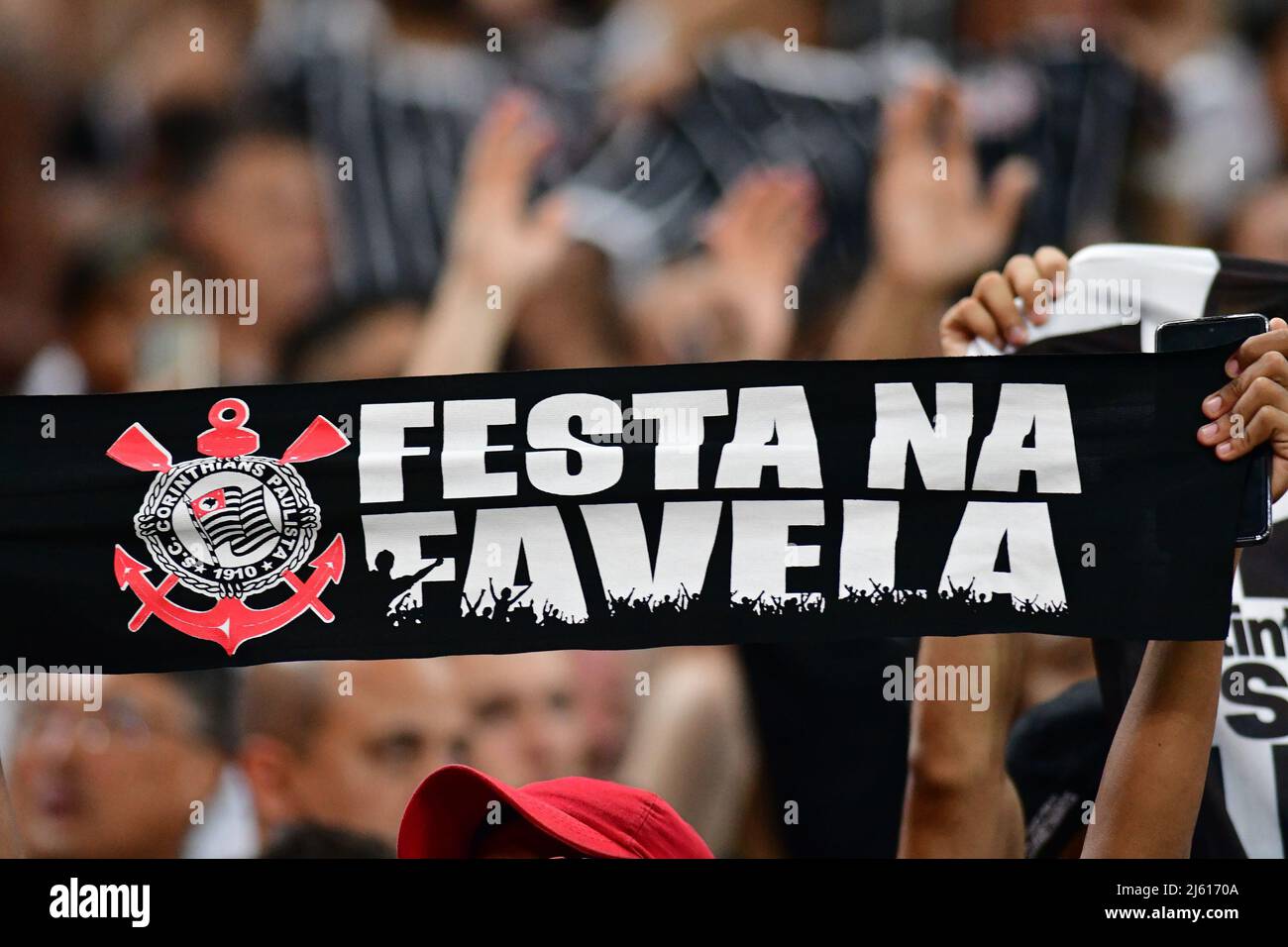 SÃO PAULO, BRASIL - APRIL 26: Supporters of S.C. Corinthians with flags ...