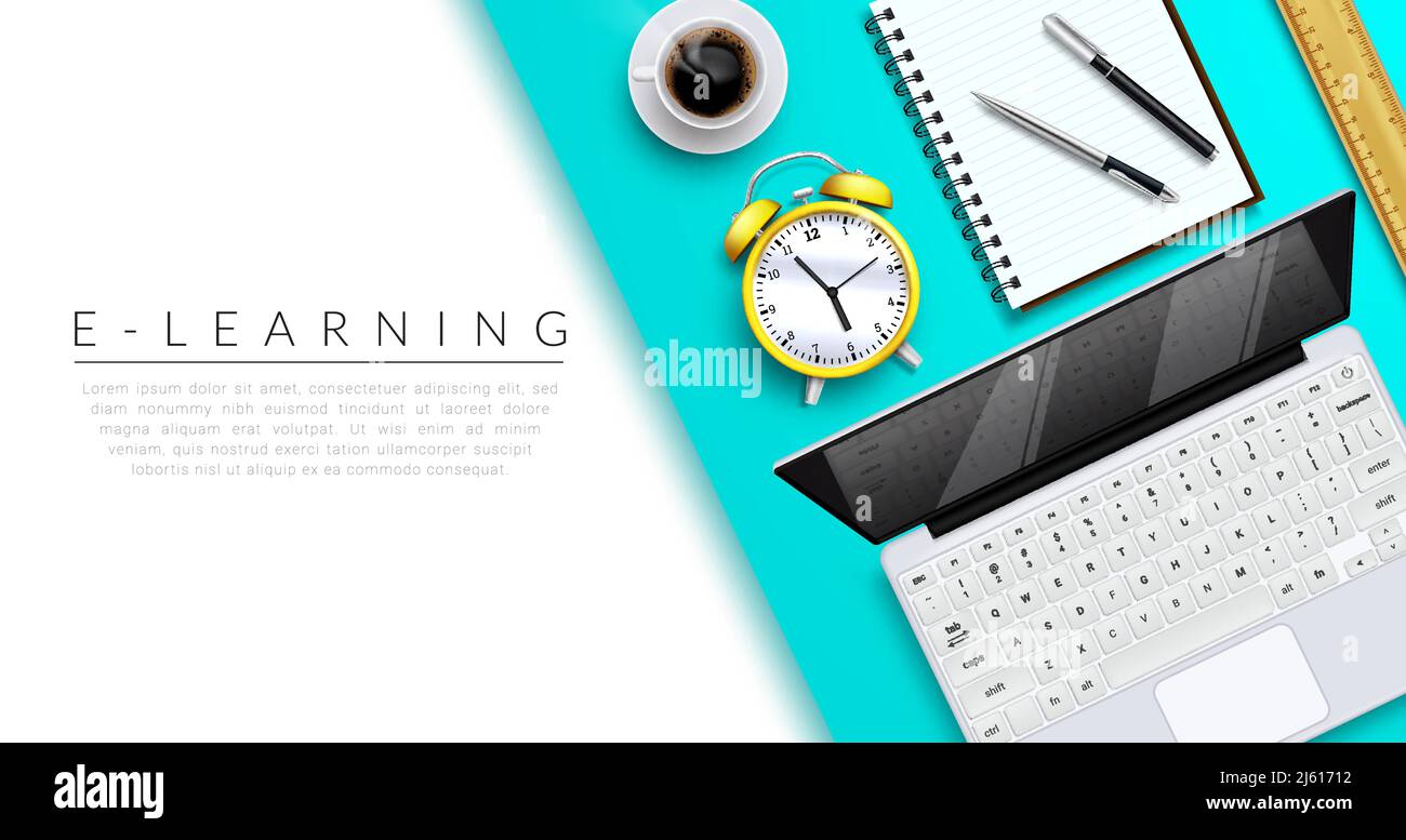 Elearning online education vector design. E-learning text with online ...