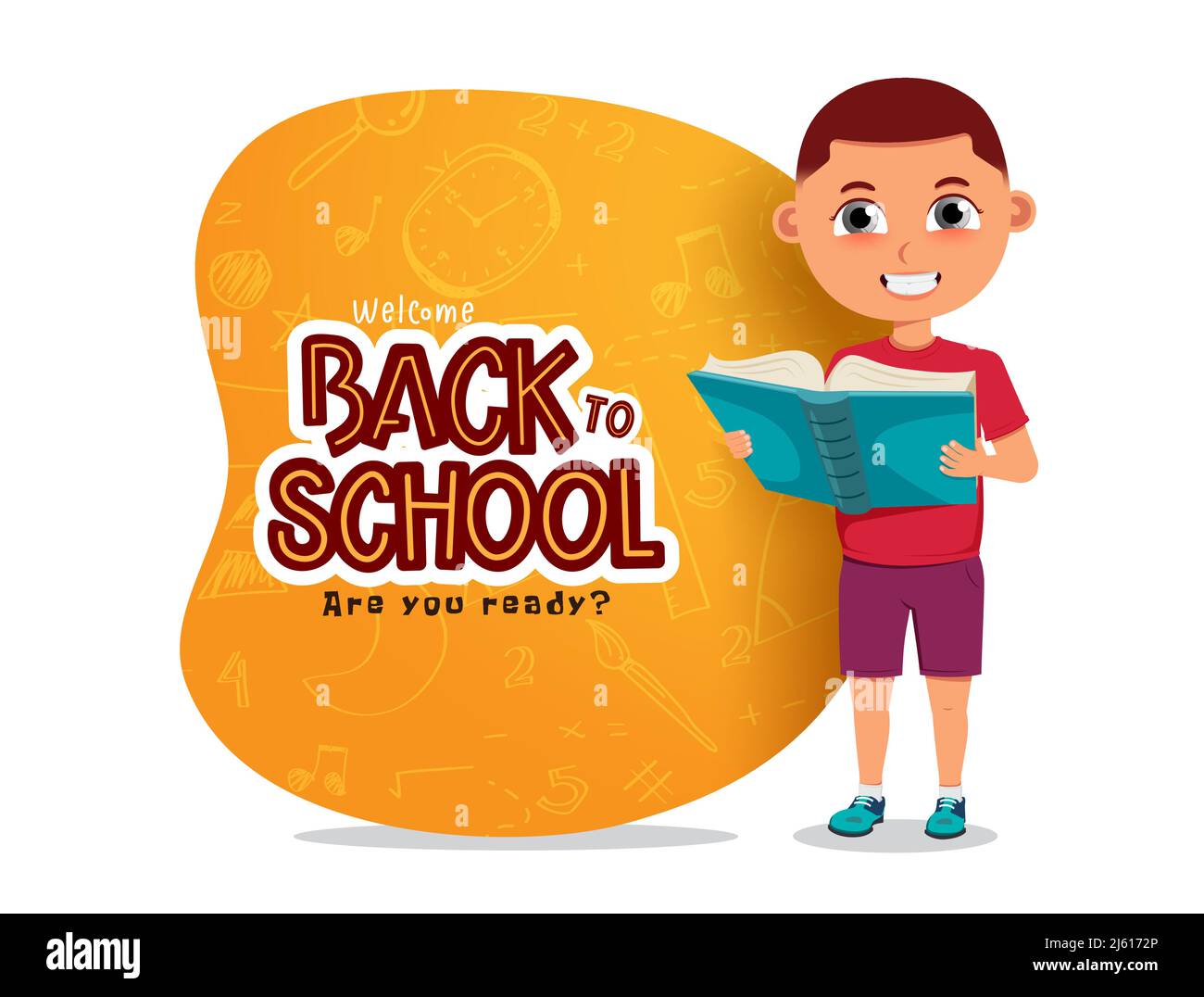 Back to school character vector design. Back to school text with male student holding book ...
