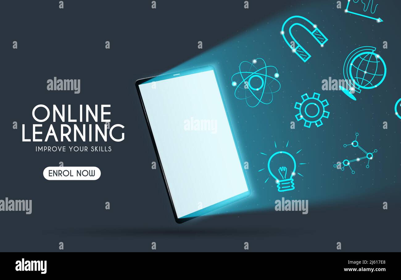 Online education learning vector design. Online learning text with ...