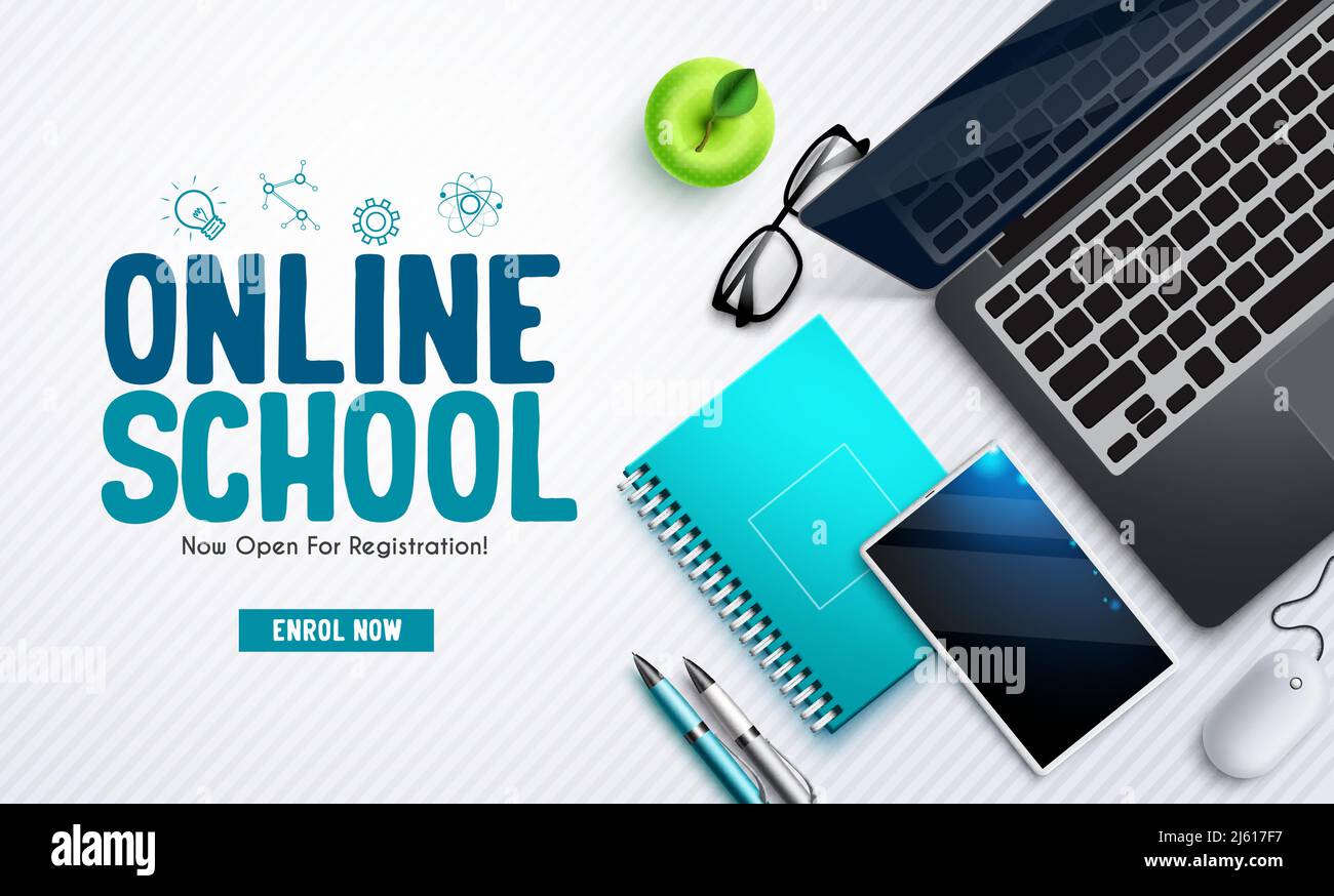 E-learning vector background design. Online school text with notebook ...