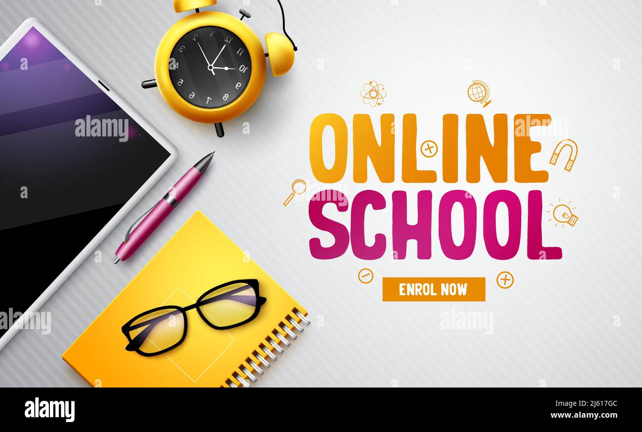 E-learning vector background design. Online school text with tablet ...