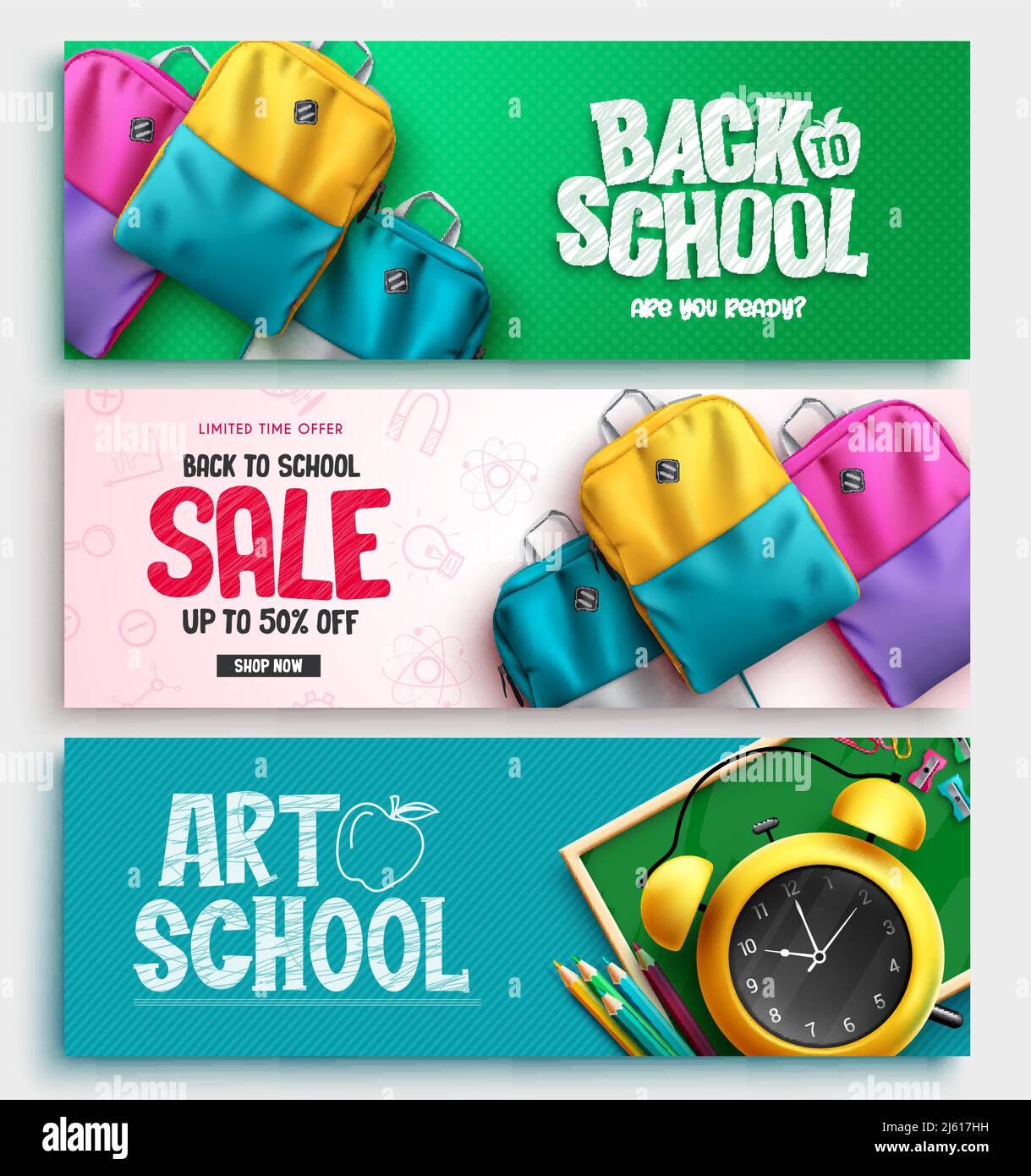 Back to school vector banner set design. Back to school text collection ...