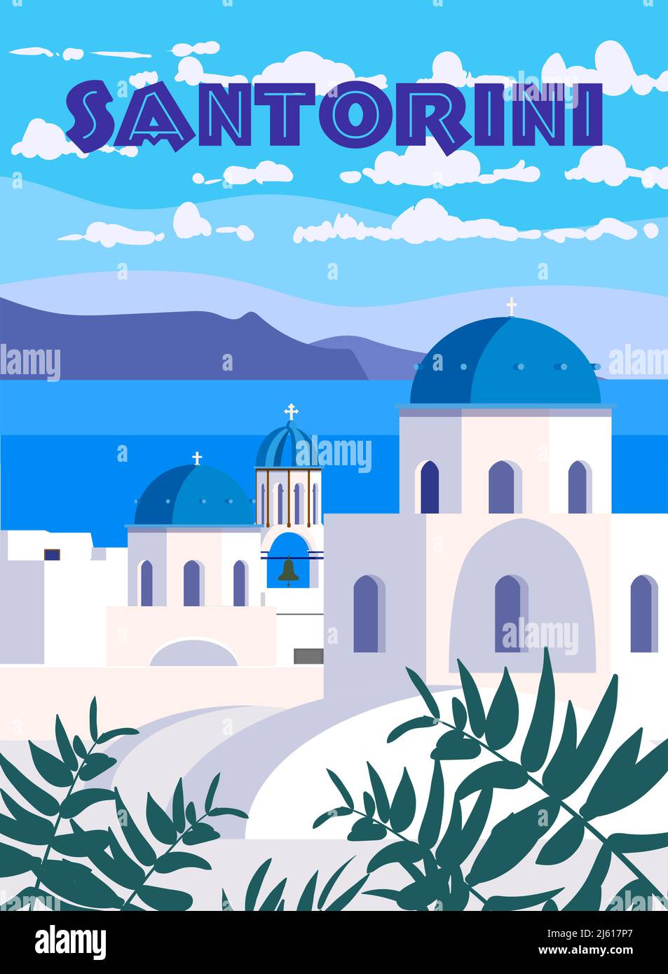 Greece Santorini Poster Travel, Greek white buildings with blue roofs ...