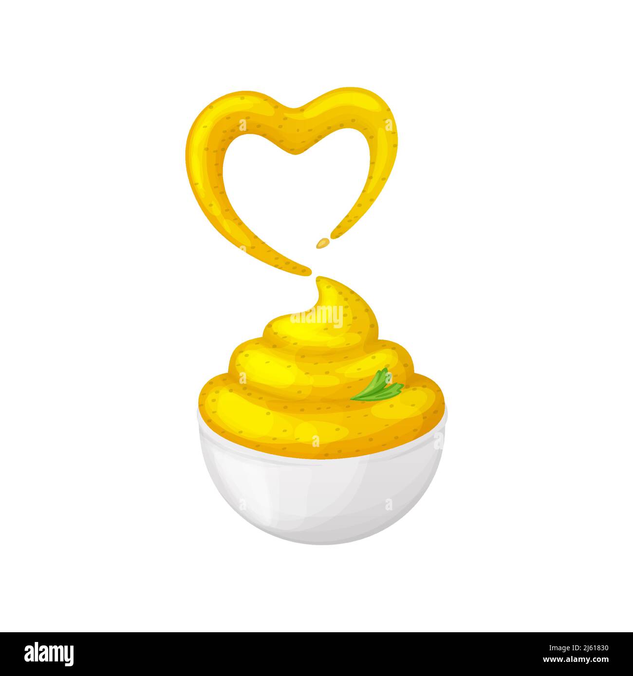 Mustard sauce sauce in white ceramic bowls.3D realistic cartoon ...
