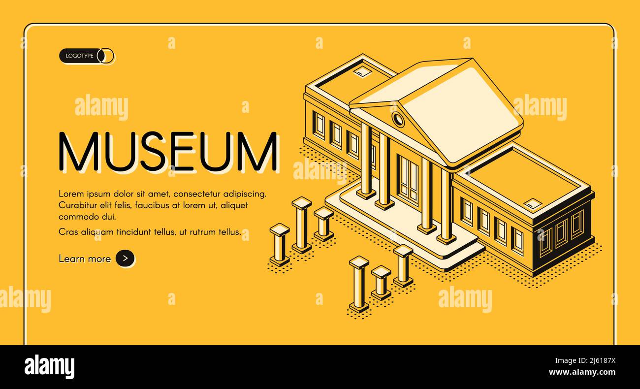 Historical, art or science museum isometric vector web banner. Ancient ...