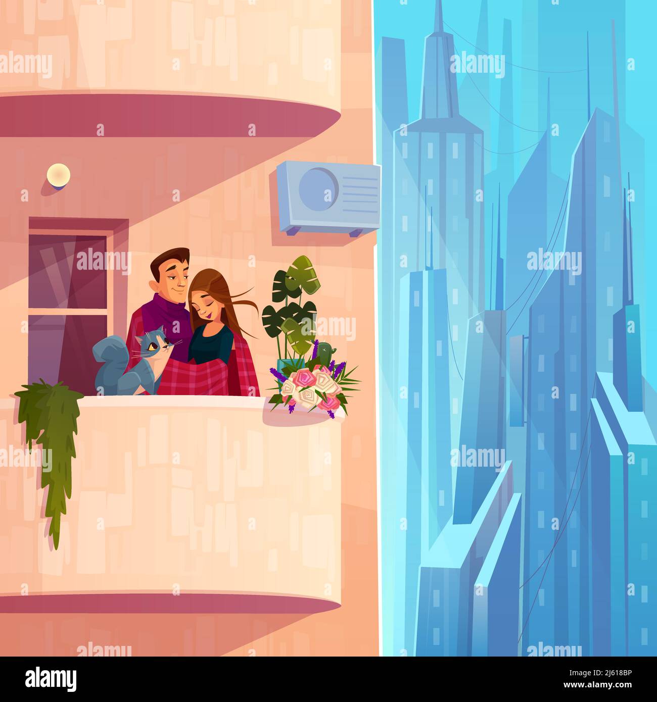 Comfortable living in modern multi-storey house cartoon vector with ...