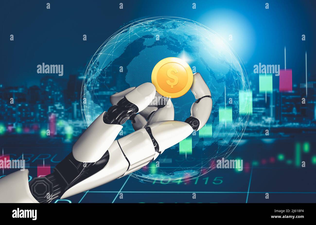 3D rendering futuristic droid robot technology development, artificial ...