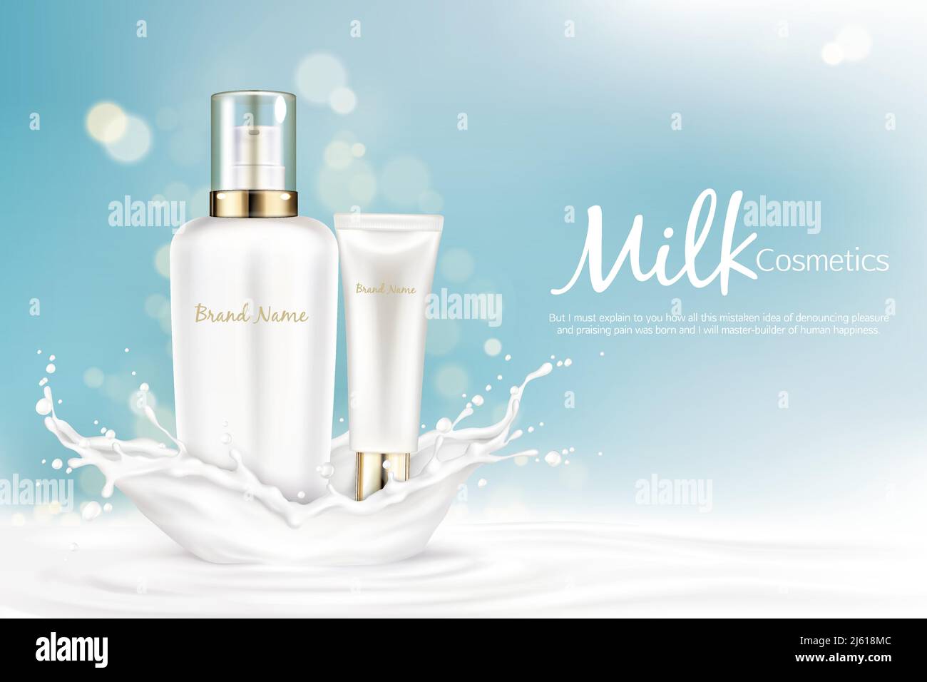 Milk cosmetics bottles mockup with space for name brand stand at milky ...