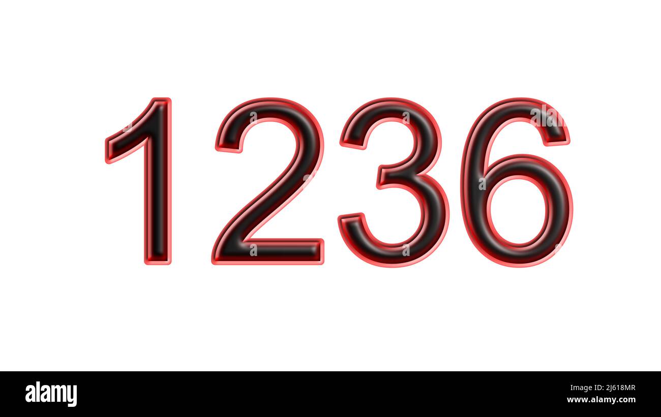 red 1236 number 3d effect white background Stock Photo - Alamy