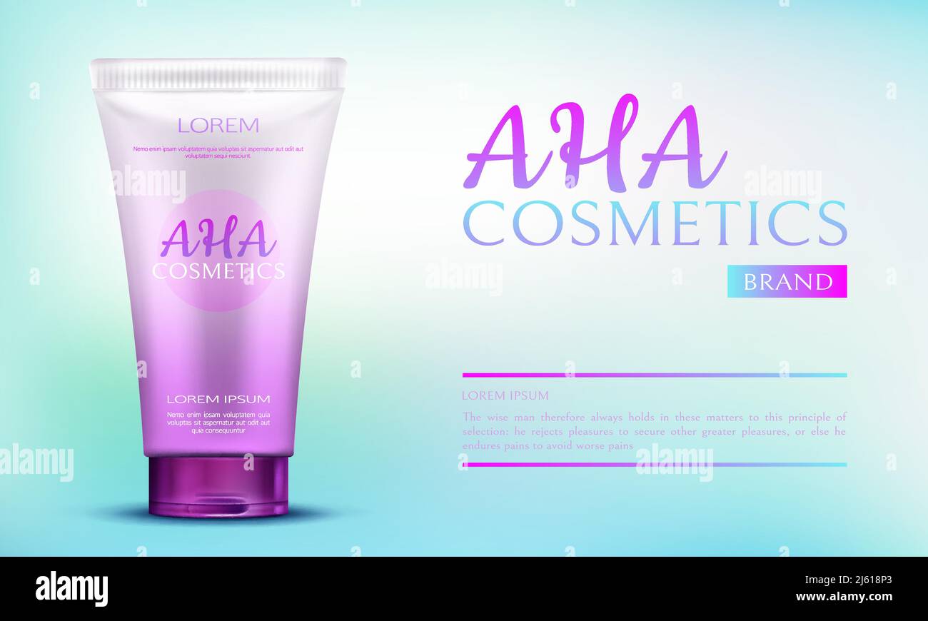 Aha cosmetics beauty product in pink tube container on blue gradient ...