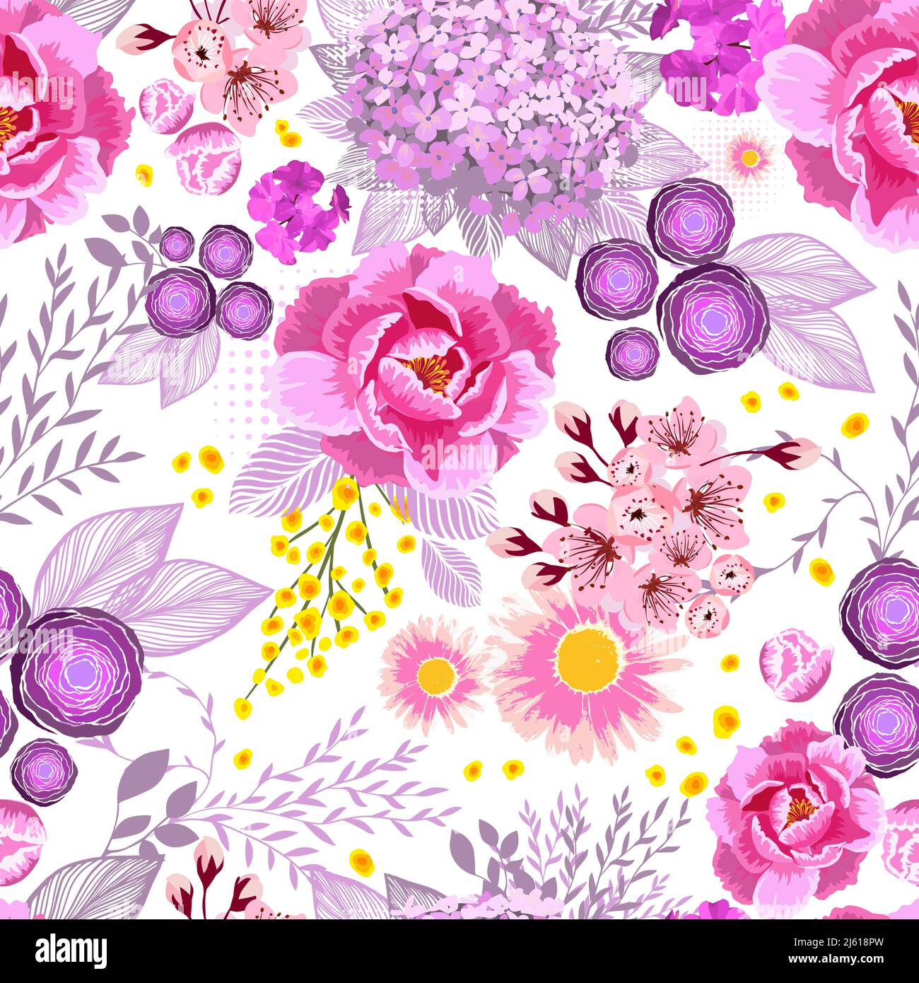 Seamless background from pink and yellow flowers. Vector illustration ...