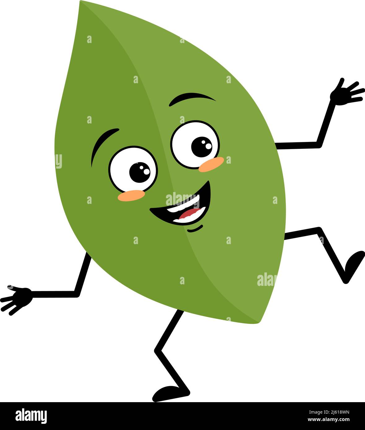 Leaf character with happy emotion, joyful face, smile eyes, arms and ...