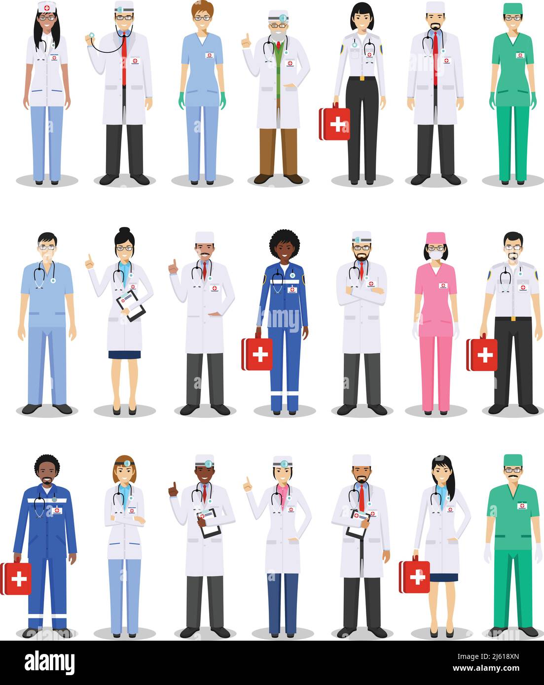 Detailed illustration of medical people in flat style on white ...
