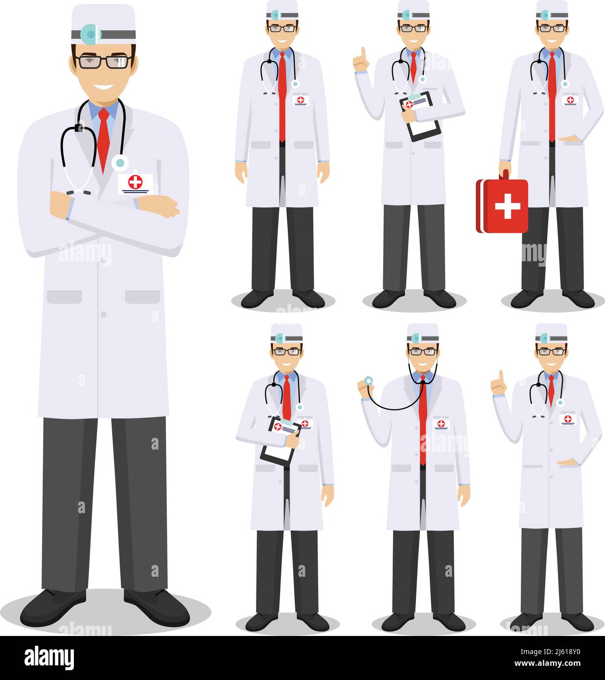 Detailed illustration of old american european medical people standing ...