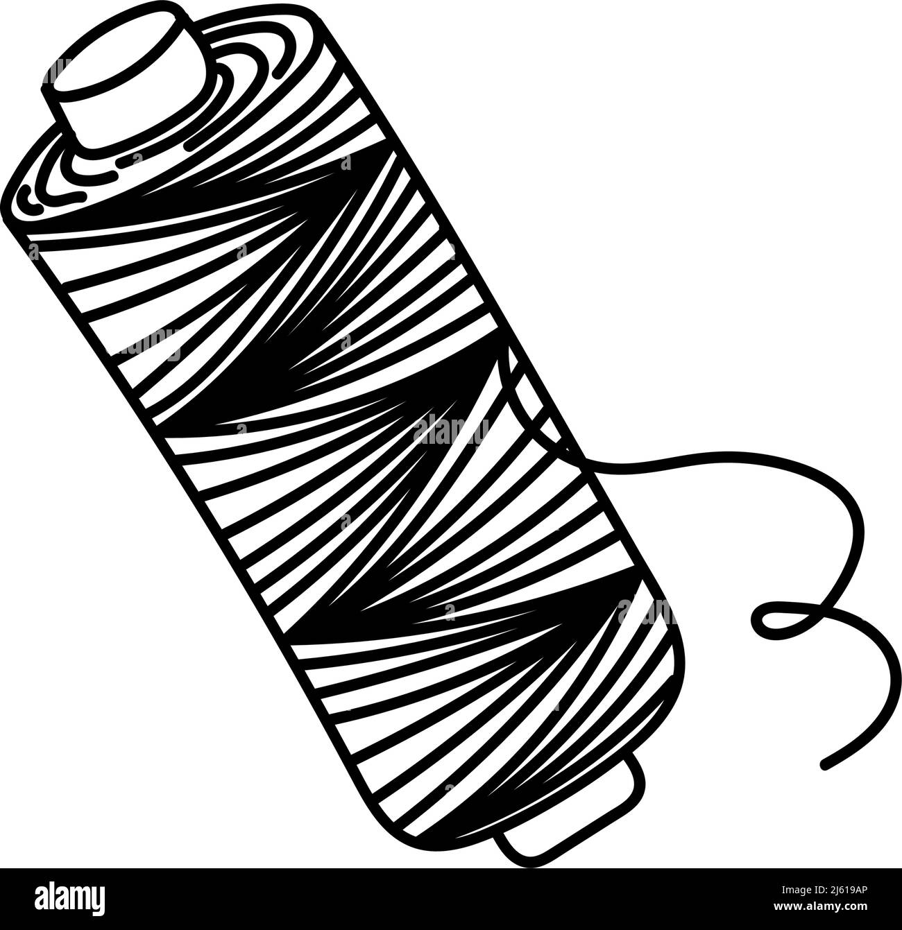 Sewing thread, a hand-drawn sketch style doodle. Cross winding thread ...