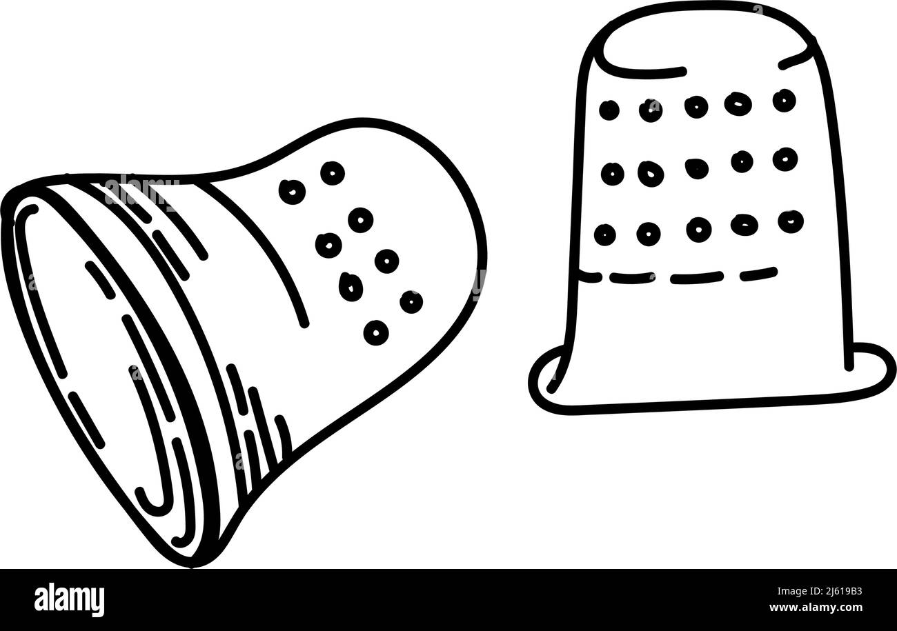 Sewing thimbles, hand-drawn in sketch style. Finger protection while ...