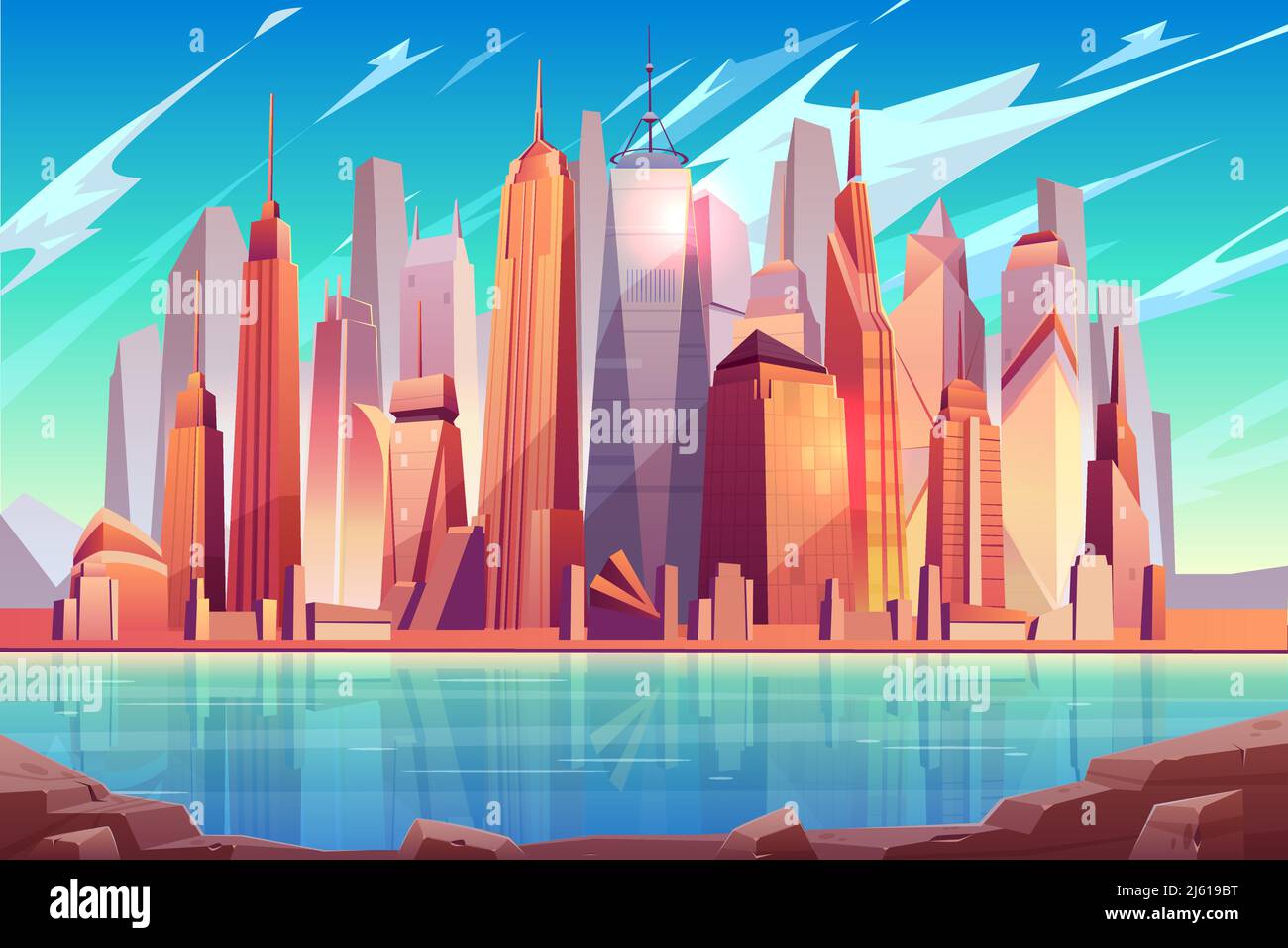 Future metropolis downtown, modern city business center cartoon vector ...