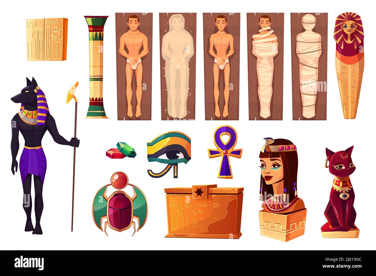 Egyptian ancient attributes of culture and religion set isolated on ...