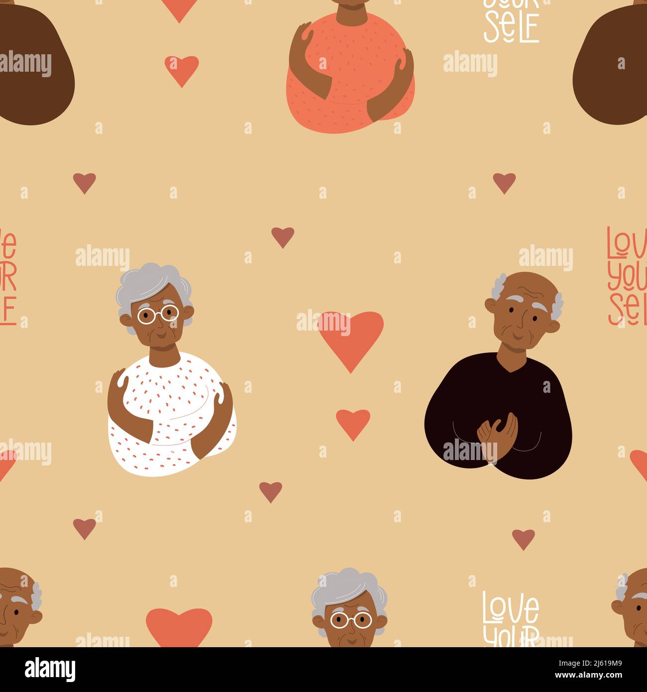 Seamless pattern with dark-skinned elderly couple happy old people ...