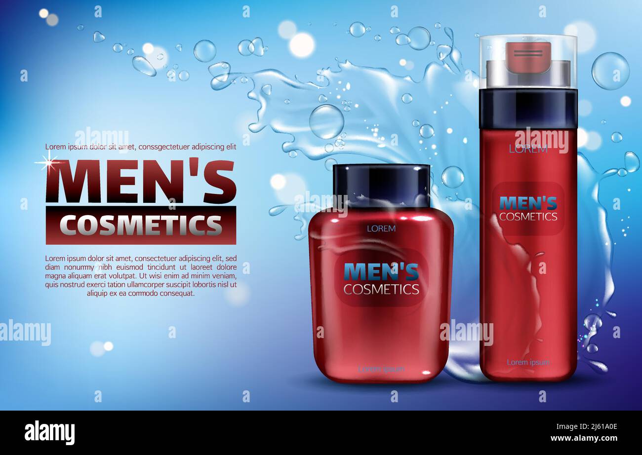 Men cosmetics, shaving foam and after shave lotion 3d realistic vector ...