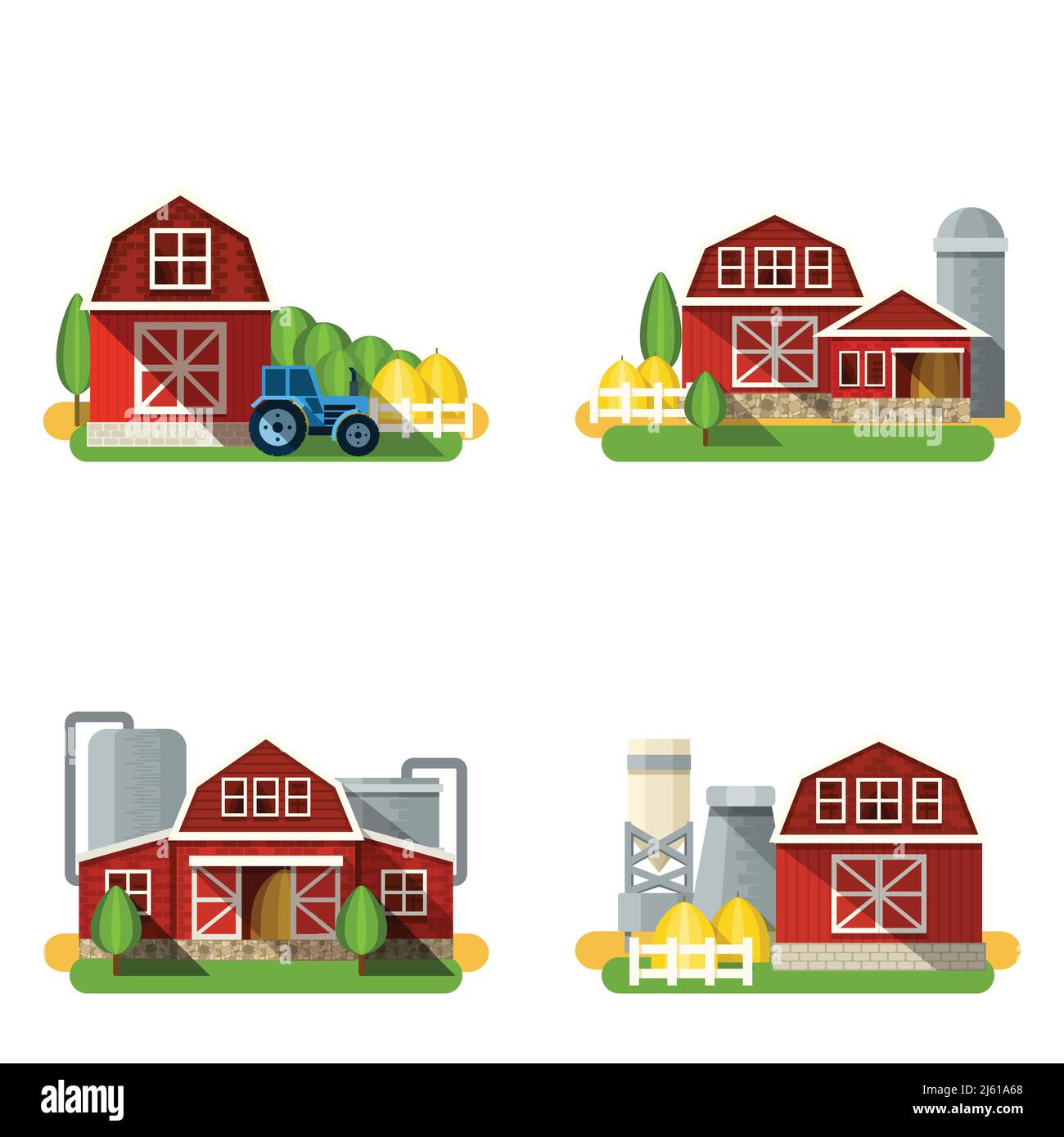 Farm buildings and country houses flat icons set isolated vector ...