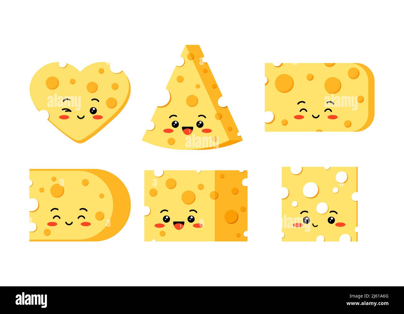 Cute cheese with hole various shapes slices vector character set Stock ...