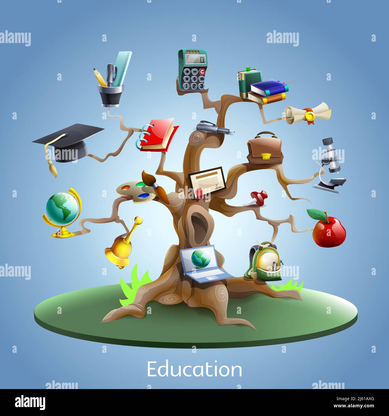 Education and study tree concept with laptop and graduation certificate ...