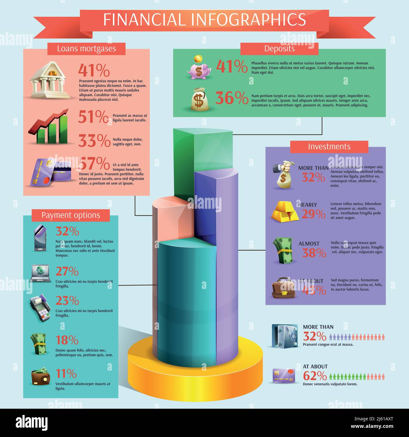 Financial and banking cartoon infographic set with loans deposits ...