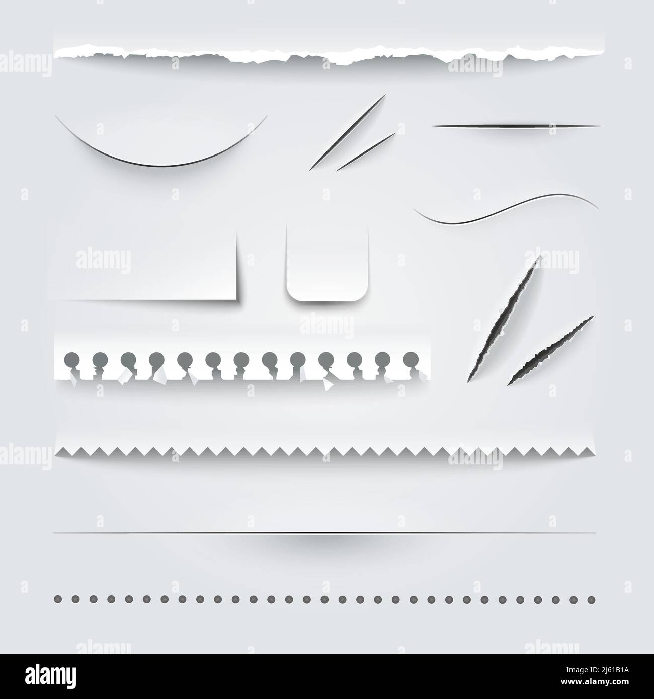 White paper perforated ripped torn jagged cut edges texture samples set ...