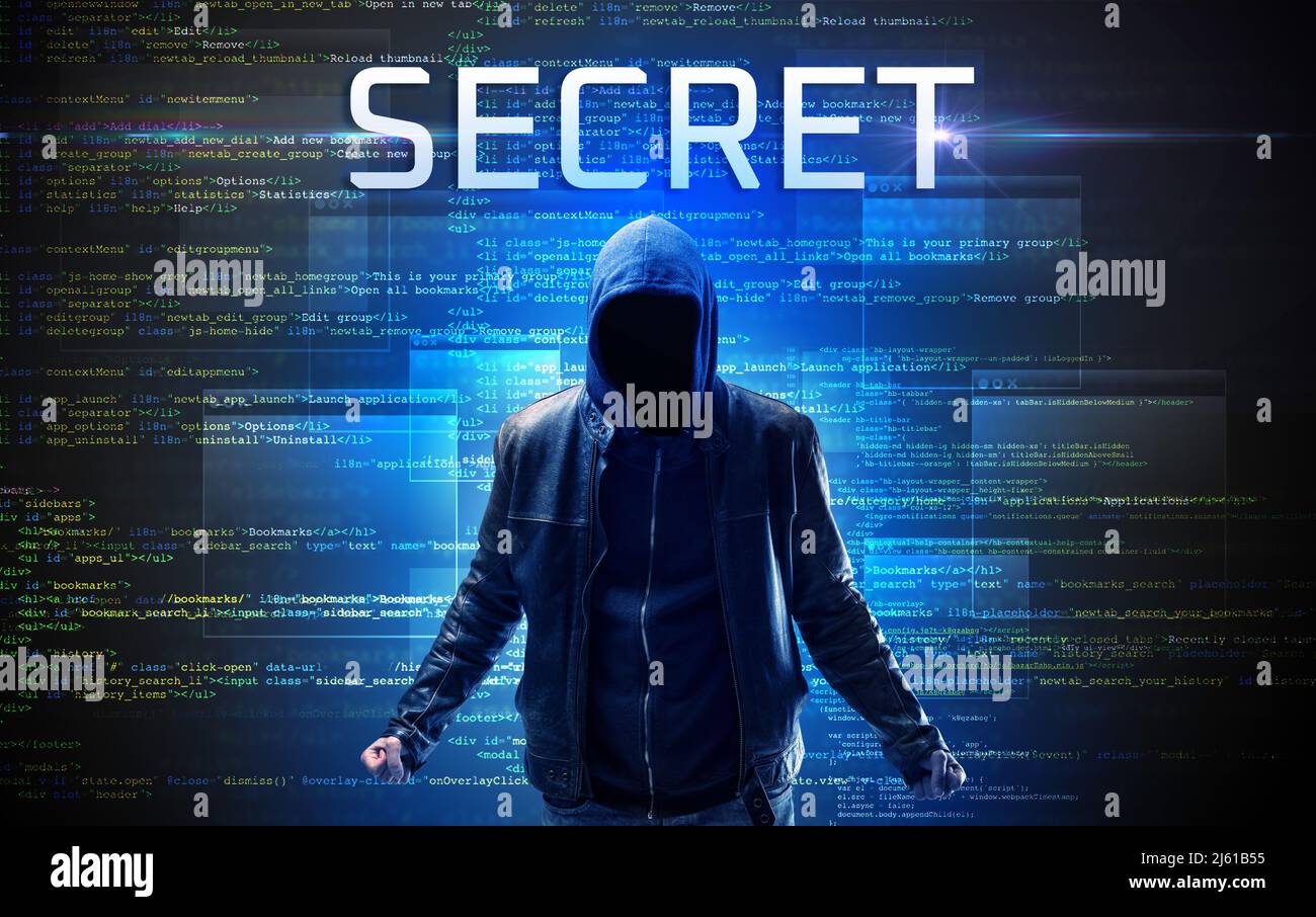 Faceless hacker on code background Stock Photo - Alamy