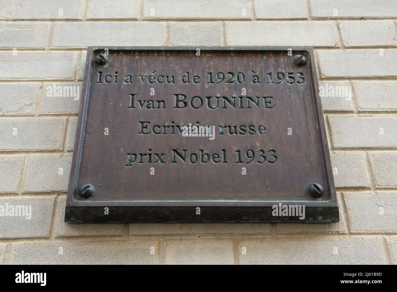 Commemorative plaque devoted to Russian novelist Ivan Bunin (1870-1953 ...