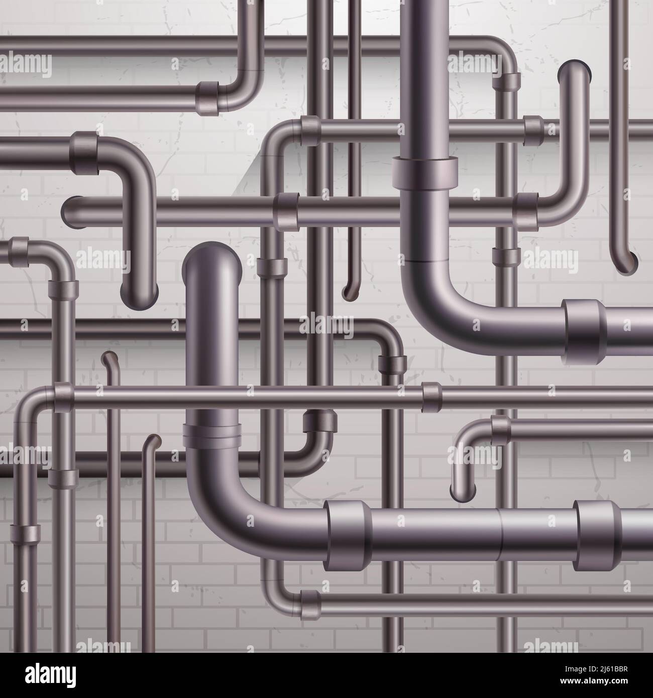 Seamless industrial pipeline pattern on light grey brick wall ...