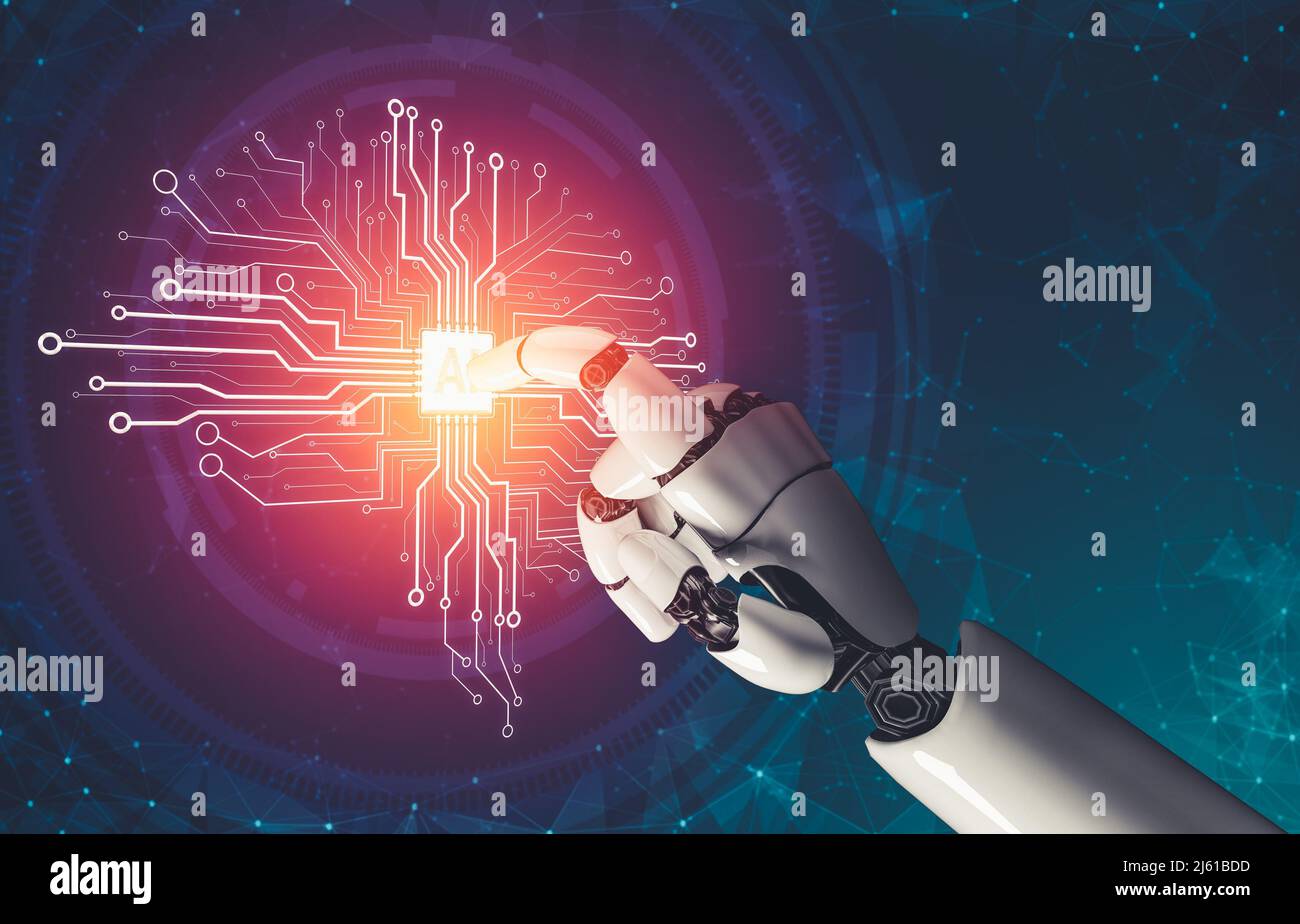 3D rendering futuristic droid robot technology development, artificial ...