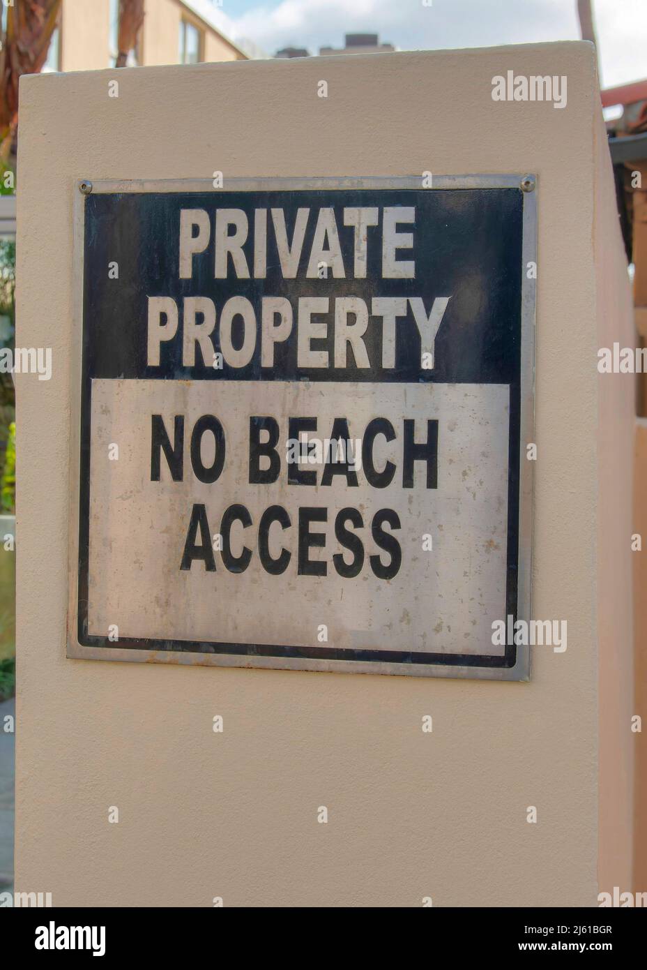 Vertical Private Property No Beach Access sign on a post at La Jolla ...