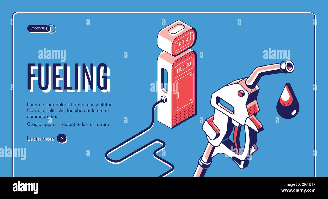 Fueling, gas, gasoline, diesel station isometric web banner. Oil pistol ...