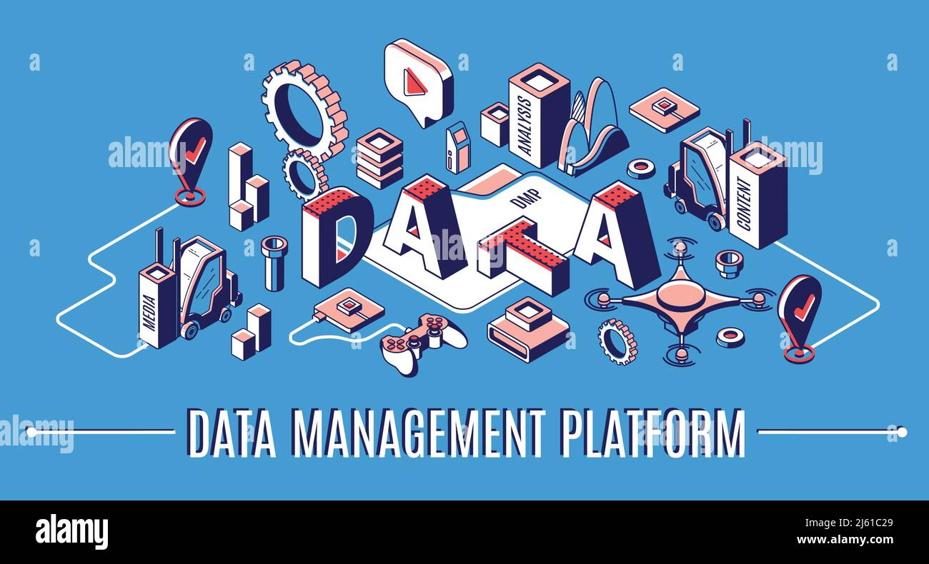 Data management platform, dmp isometric infographic banner, business ...