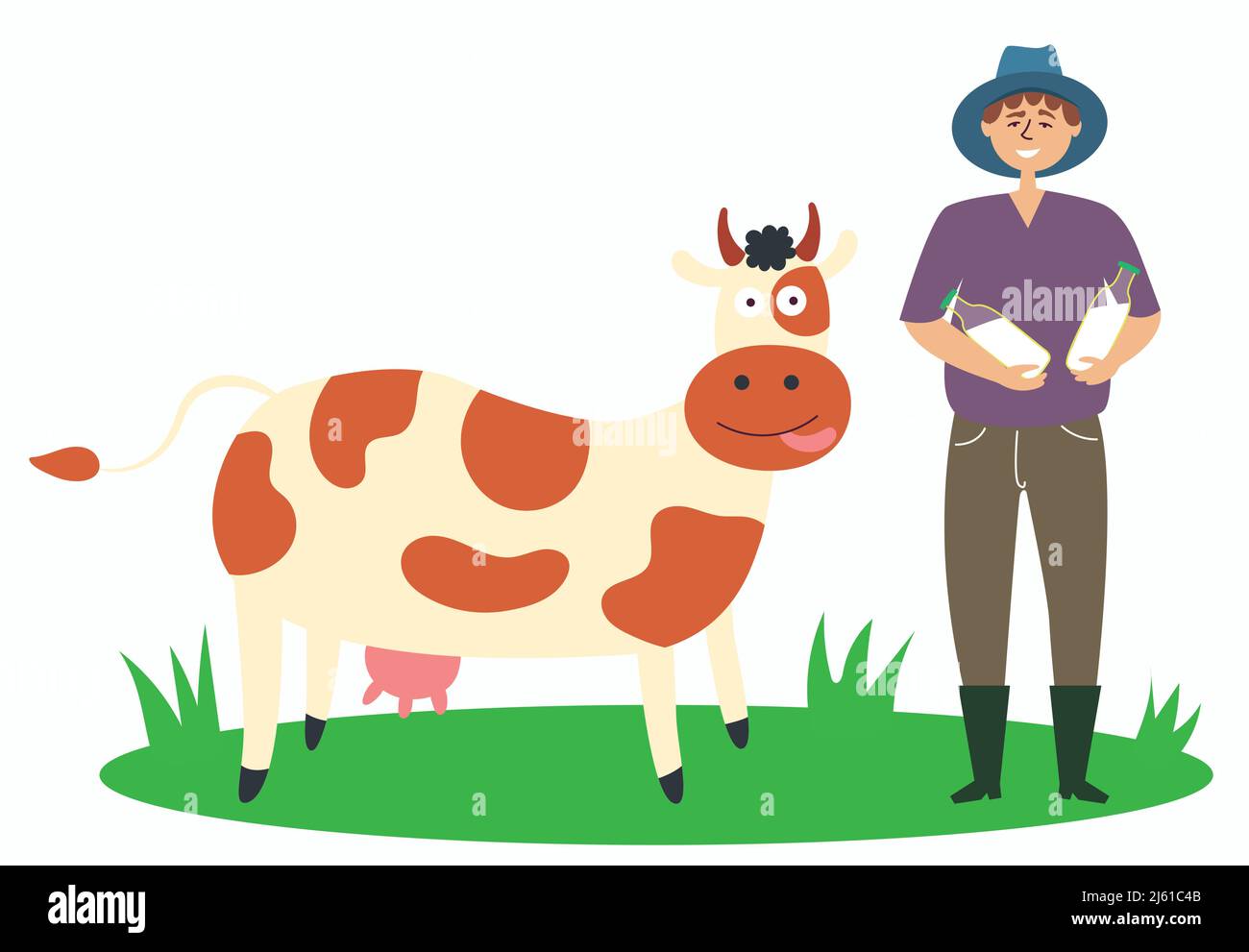 Cartoon farmer production cow milk Stock Vector Images - Alamy
