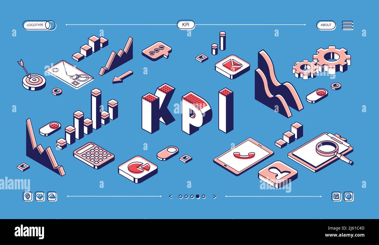 KPI key performance indicators isometric landing page, business strategy and analysis design on ...