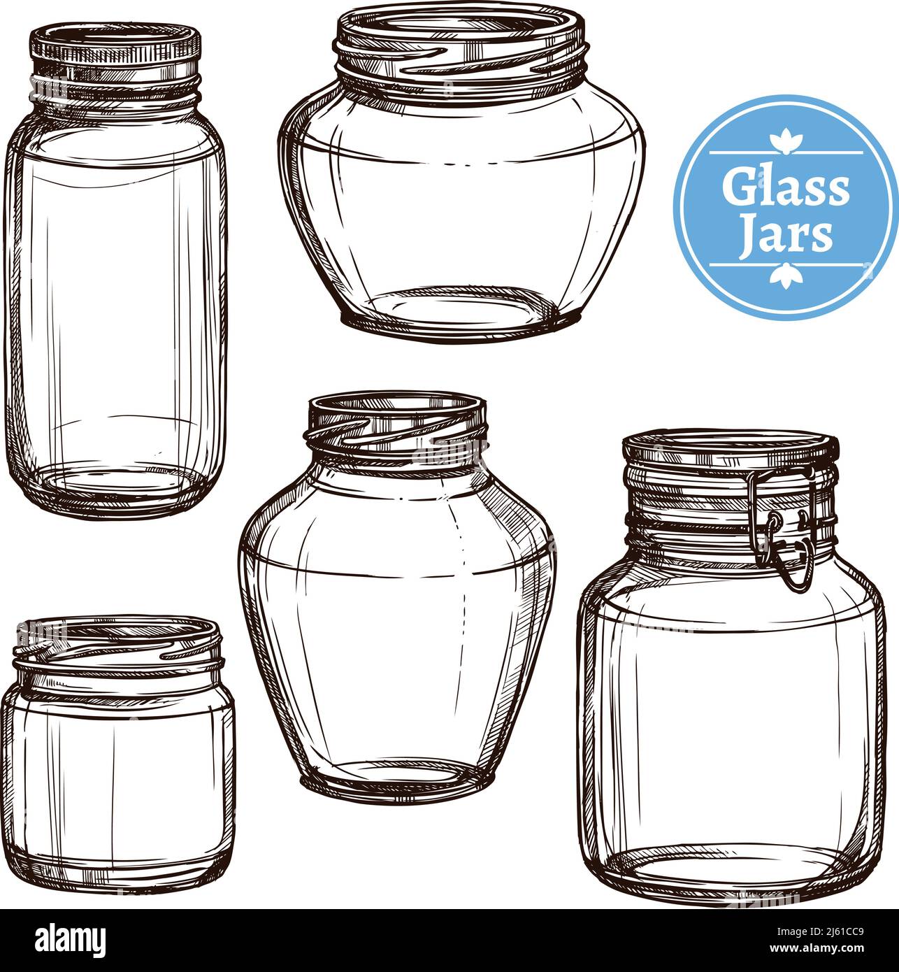Hand drawn old style glass jars set isolated vector illustration Stock ...