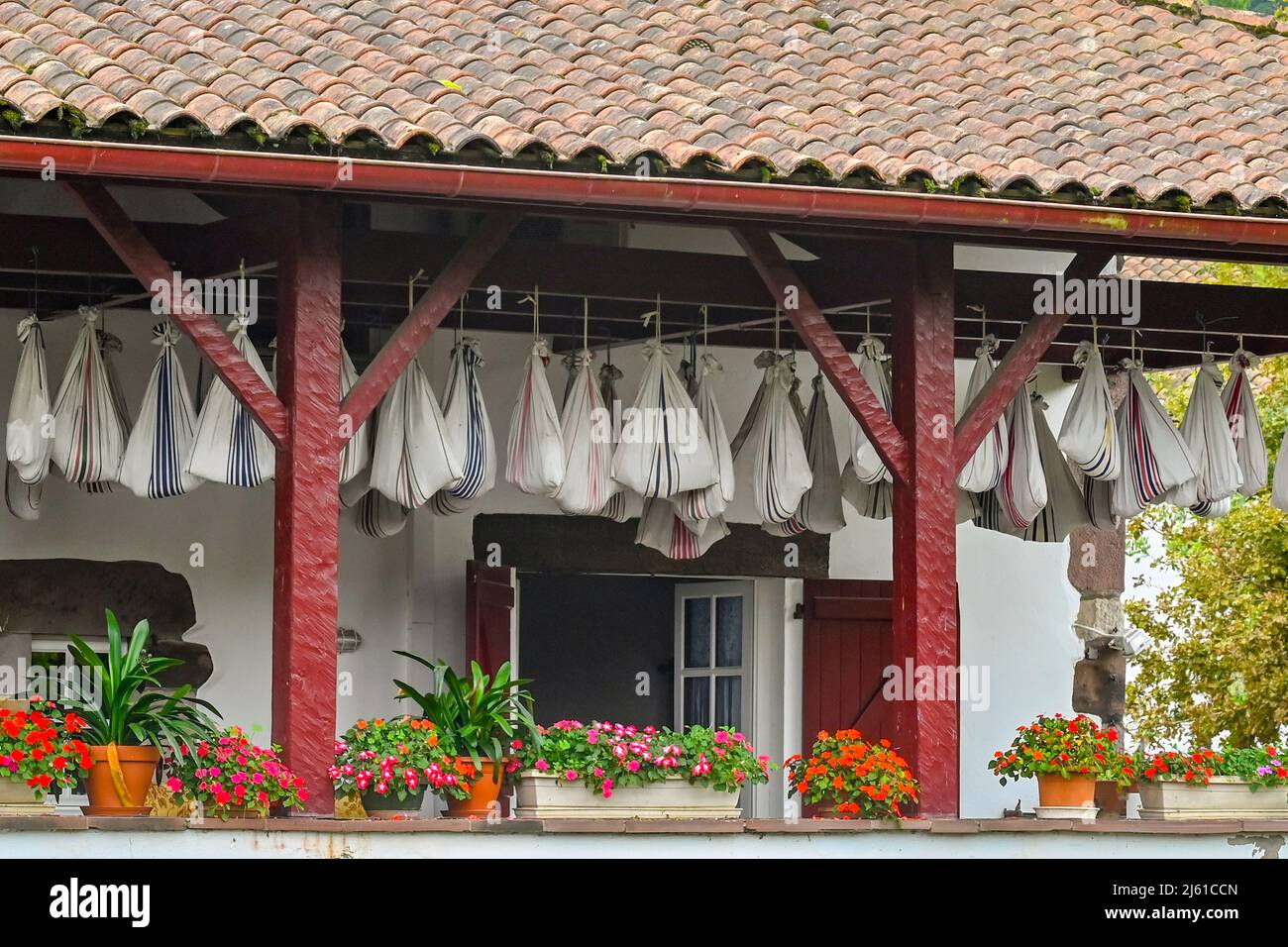 Drying ham in Saint-Etienne-de-Baïgorry, Montagne Basque, French ...