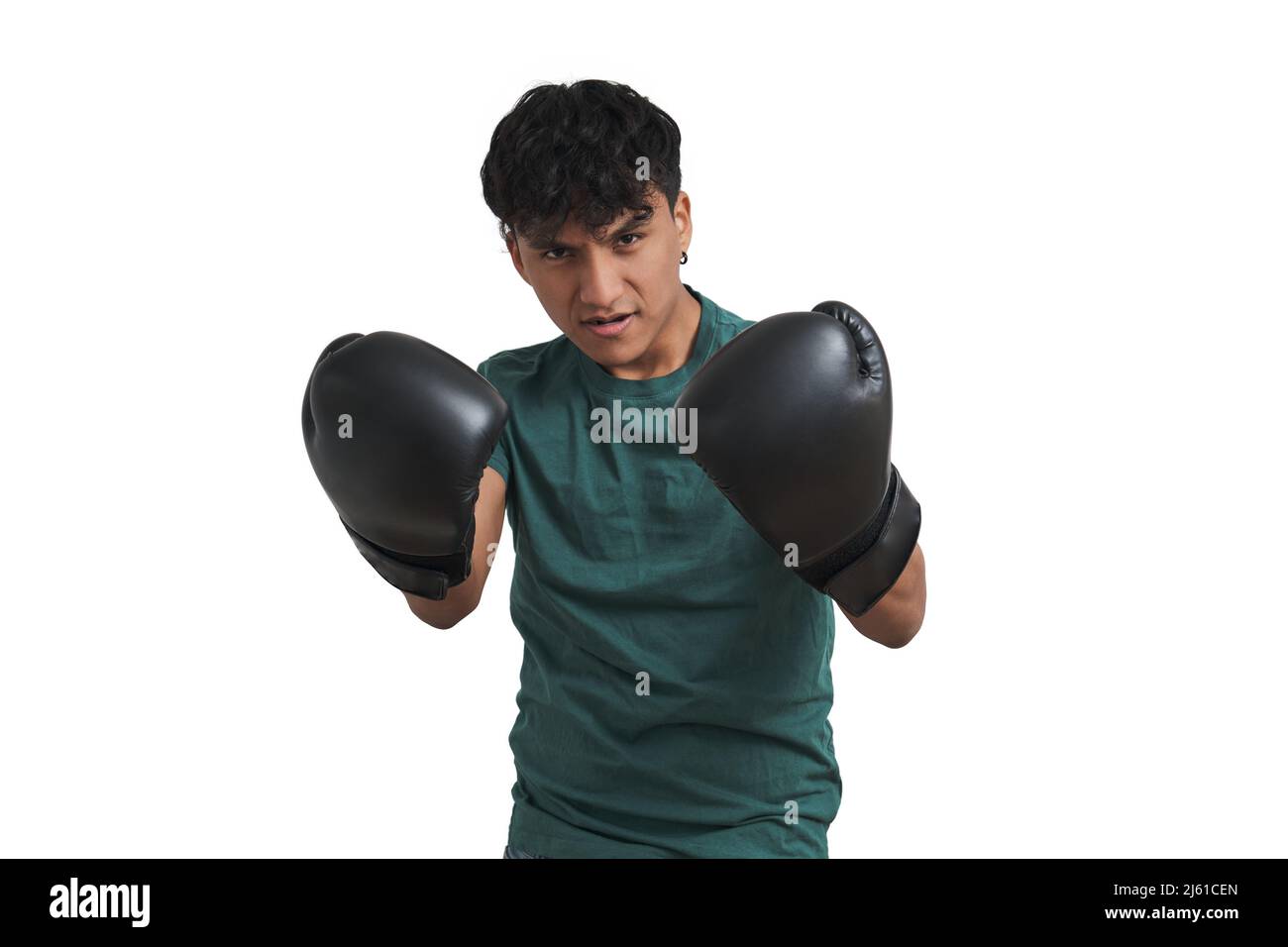 Young peruvian boxer with defiant look, isolated Stock Photo - Alamy