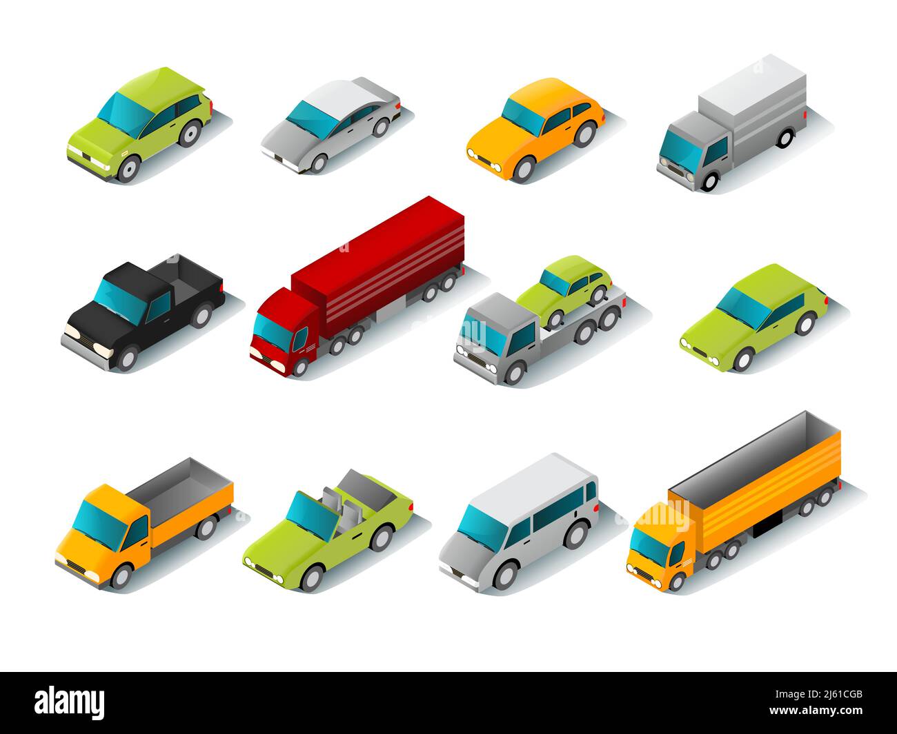 Isometric car icons set with 3d vans and trucks isolated vector ...