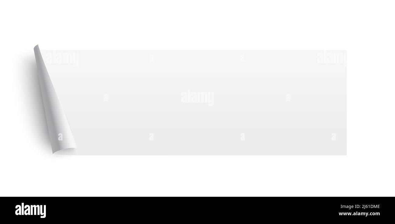 Rectangle paper sticker with curl corner vector illustration. White ...