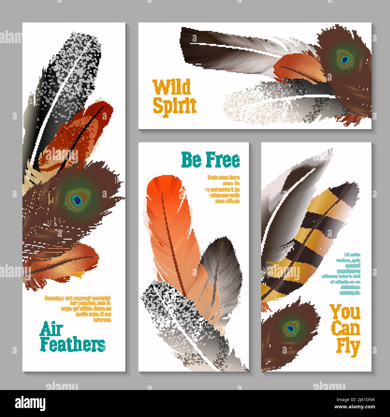 Feathers realistic banners set with wild spirit symbols realistic ...